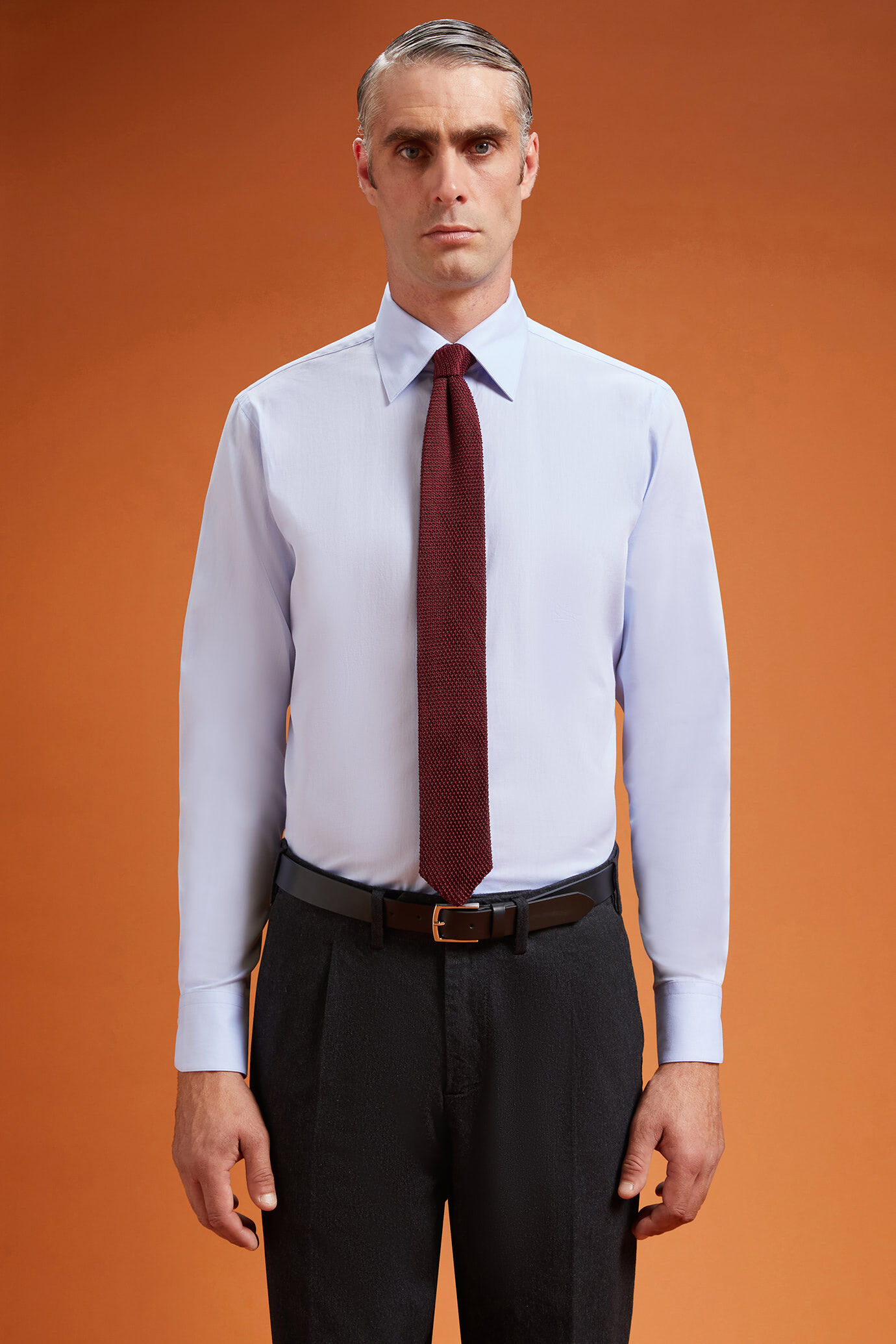 Men's regular fit classic shirt in 100% cotton herringbone fabric with ...