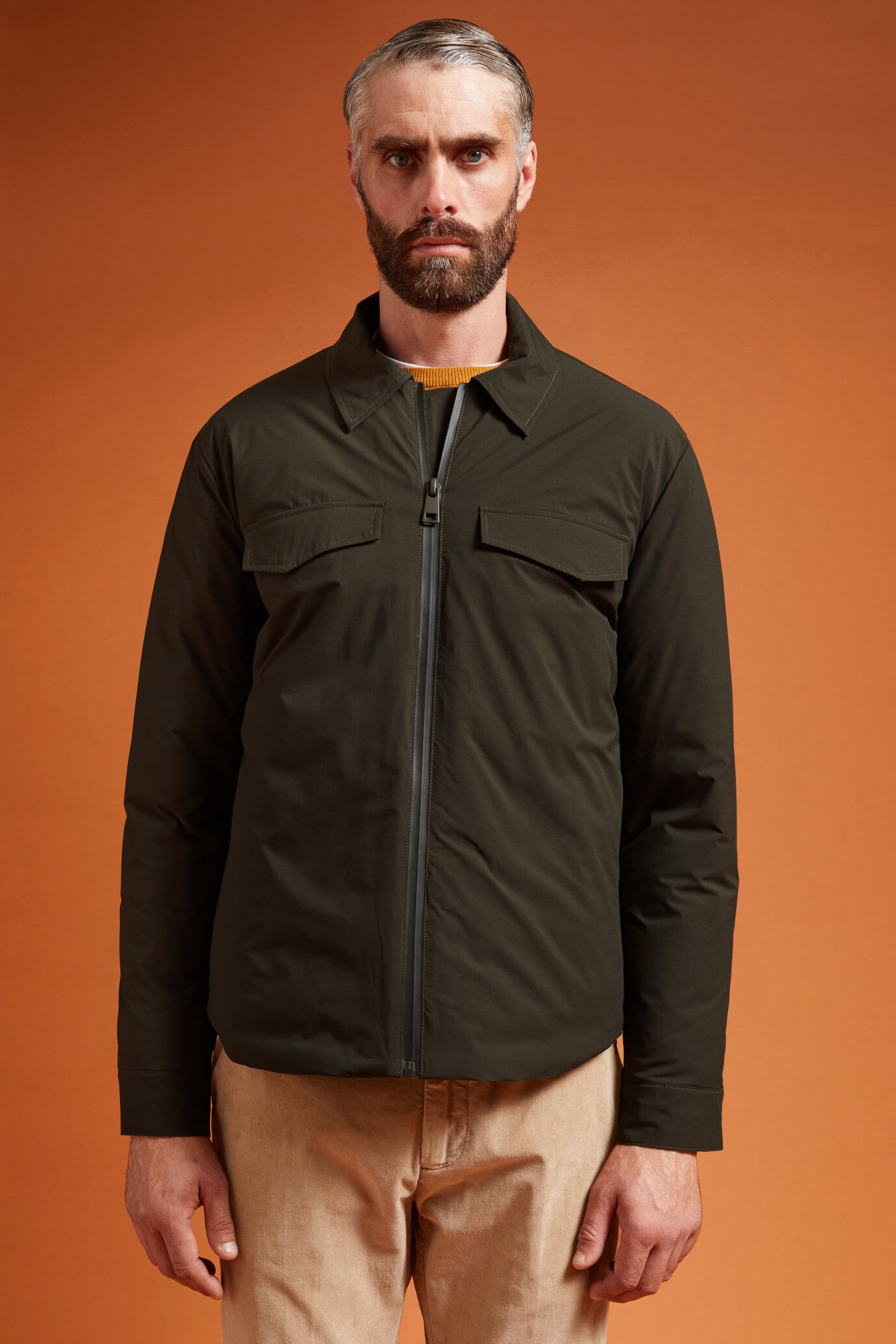 Men's regular fit padded jacket with a shirt collar in stretch ...