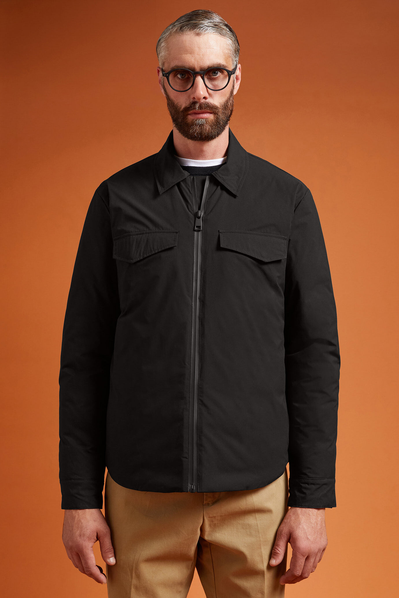 Men's regular fit padded jacket with a shirt collar in stretch ...