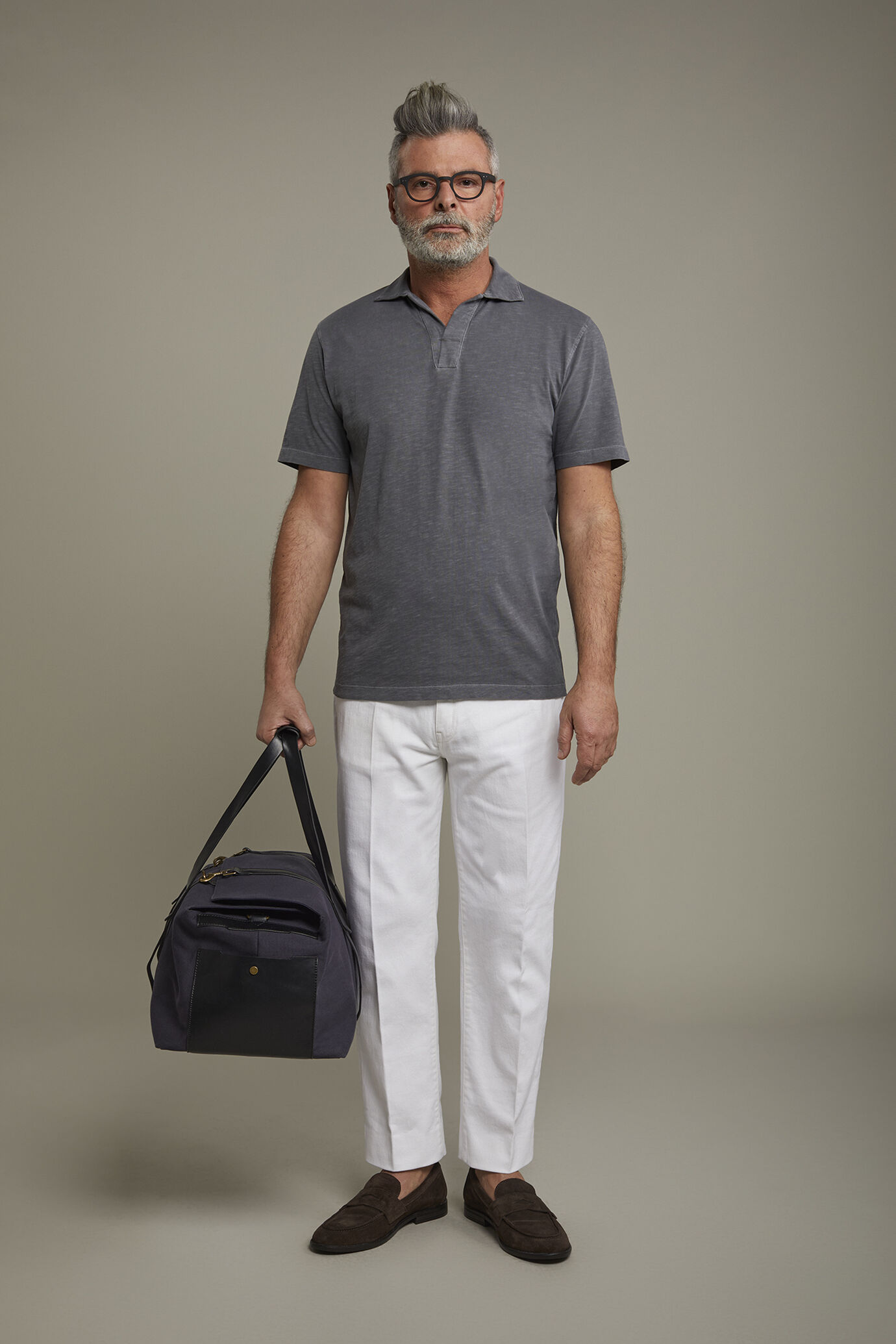 Men’s short sleeve button-less polo shirt with derby collar in pure ...