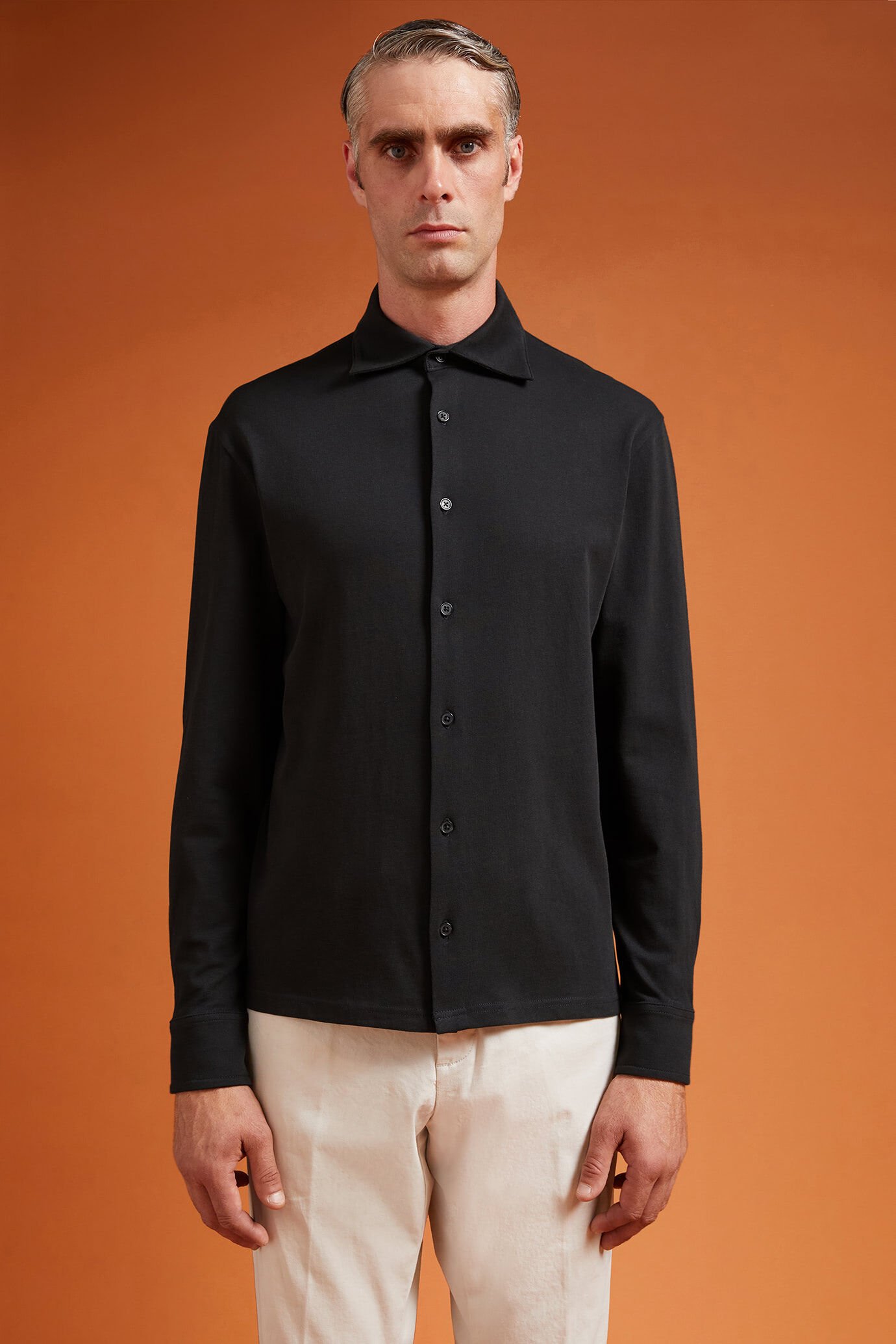 Polo camicia uomo manica lunga con collo classico 100% cotone regular ...