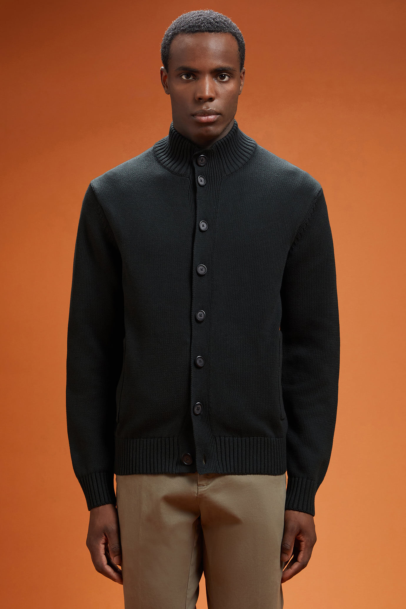 Men's regular fit high neck cardigan in 100% cotton | Doppelganger ...