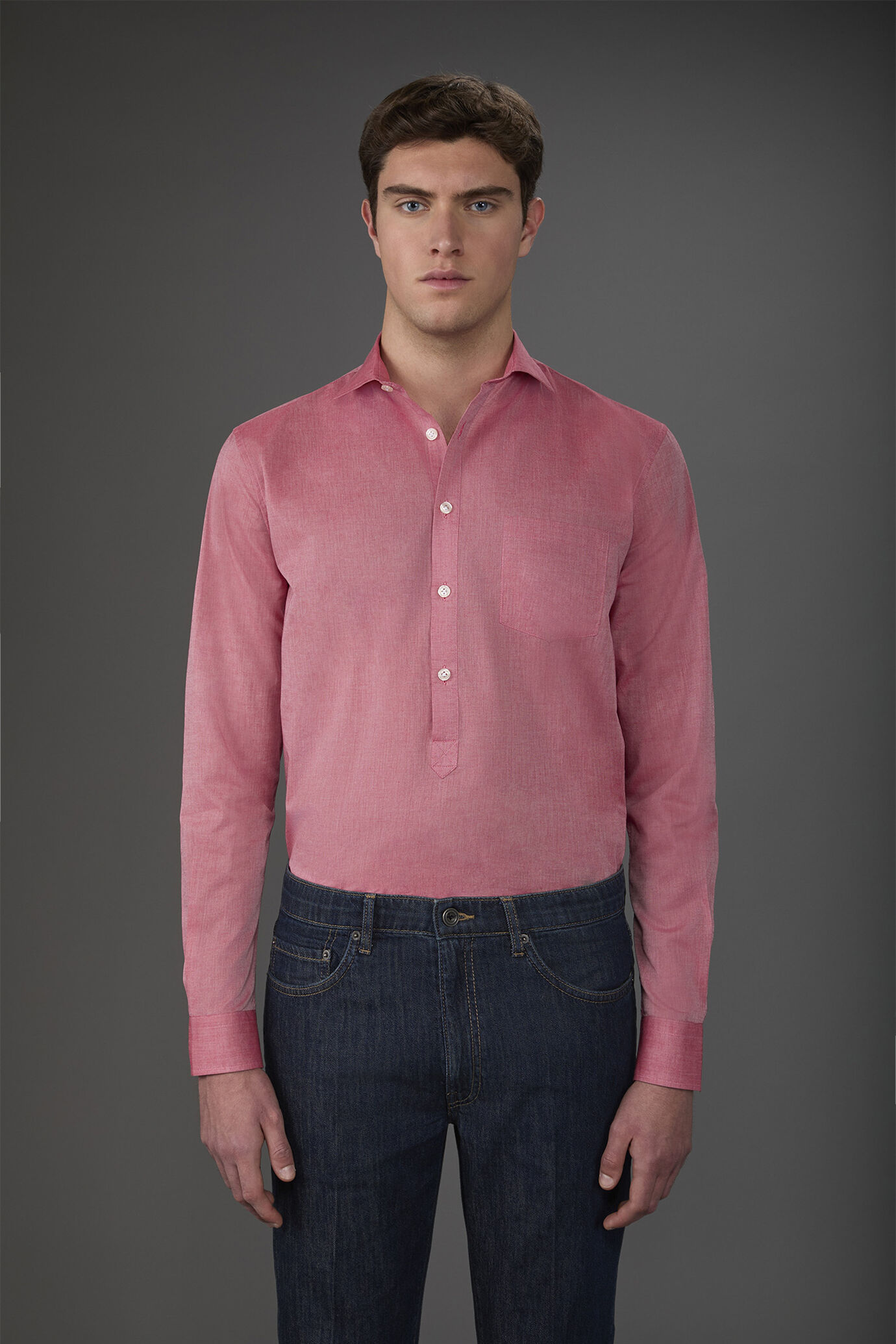 Men's concealed button down casual shirt in washed muslin fabric ...