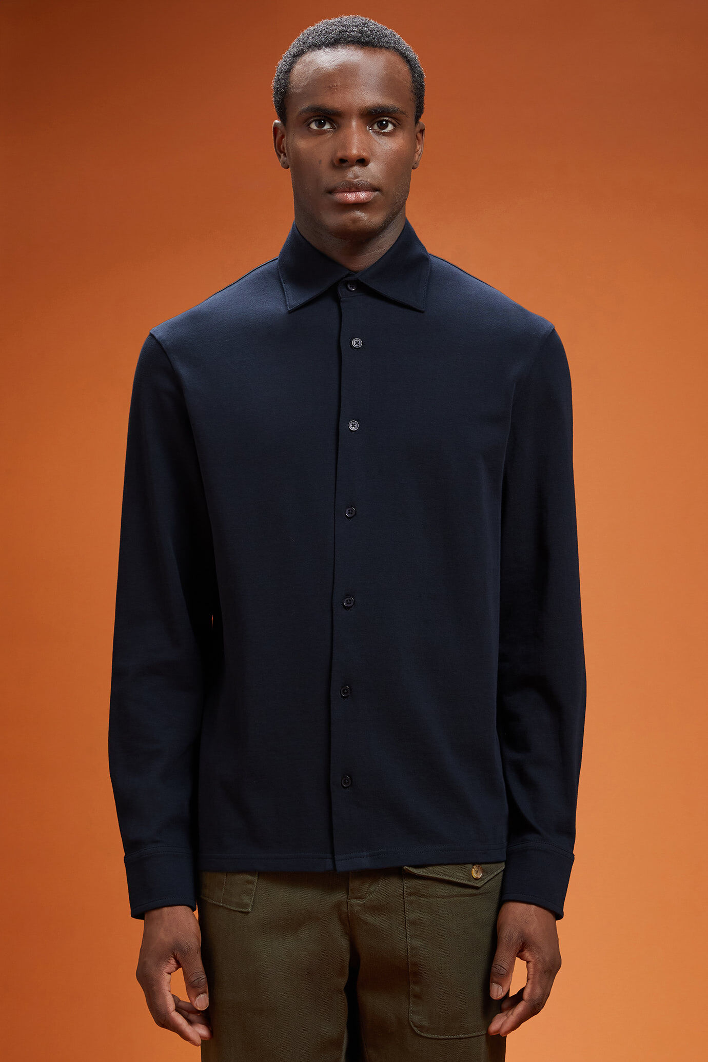 Polo camicia uomo manica lunga con collo classico 100% cotone regular ...