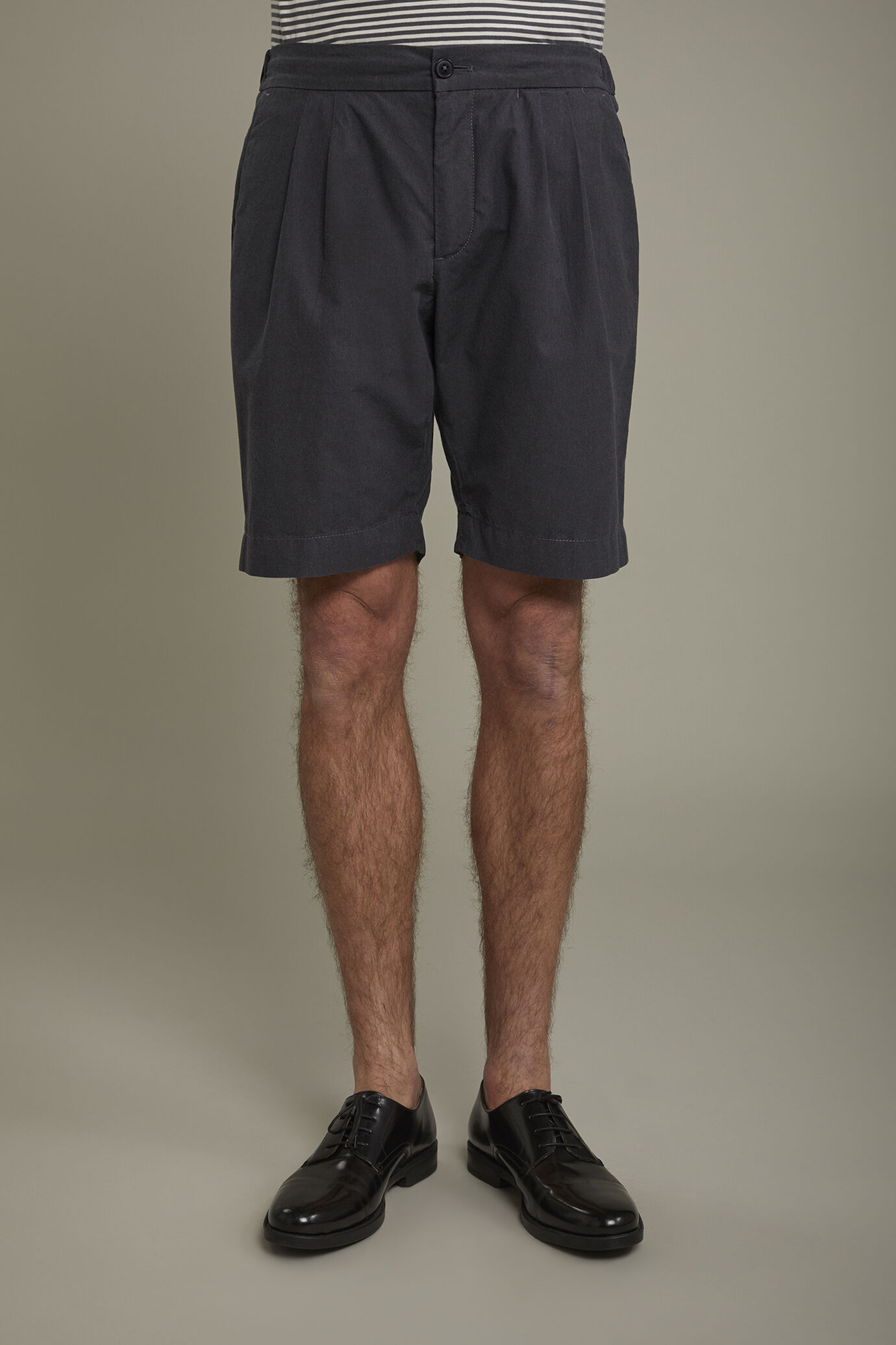 Men's Bermuda with double pinces and laces on waist cotton slub fabric ...