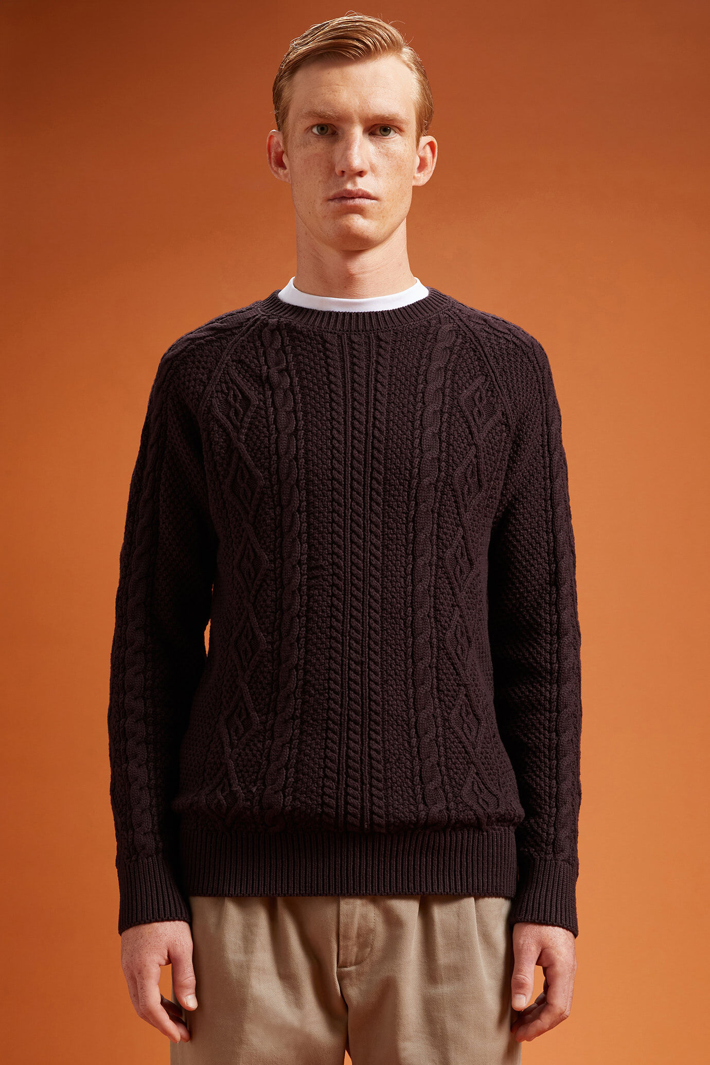 Men's regular fit cable knit jumper in 100% cotton with a crew neck ...