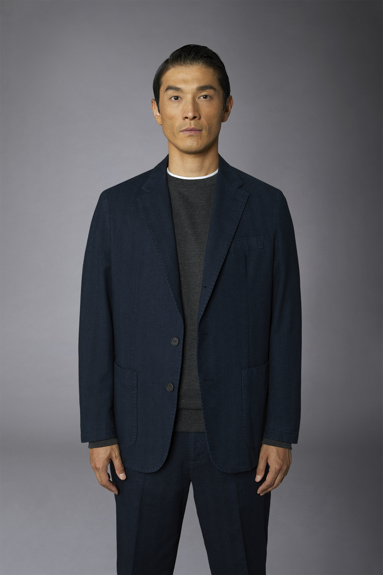 Men's single-breasted jacket in washed fabric with herringbone design ...