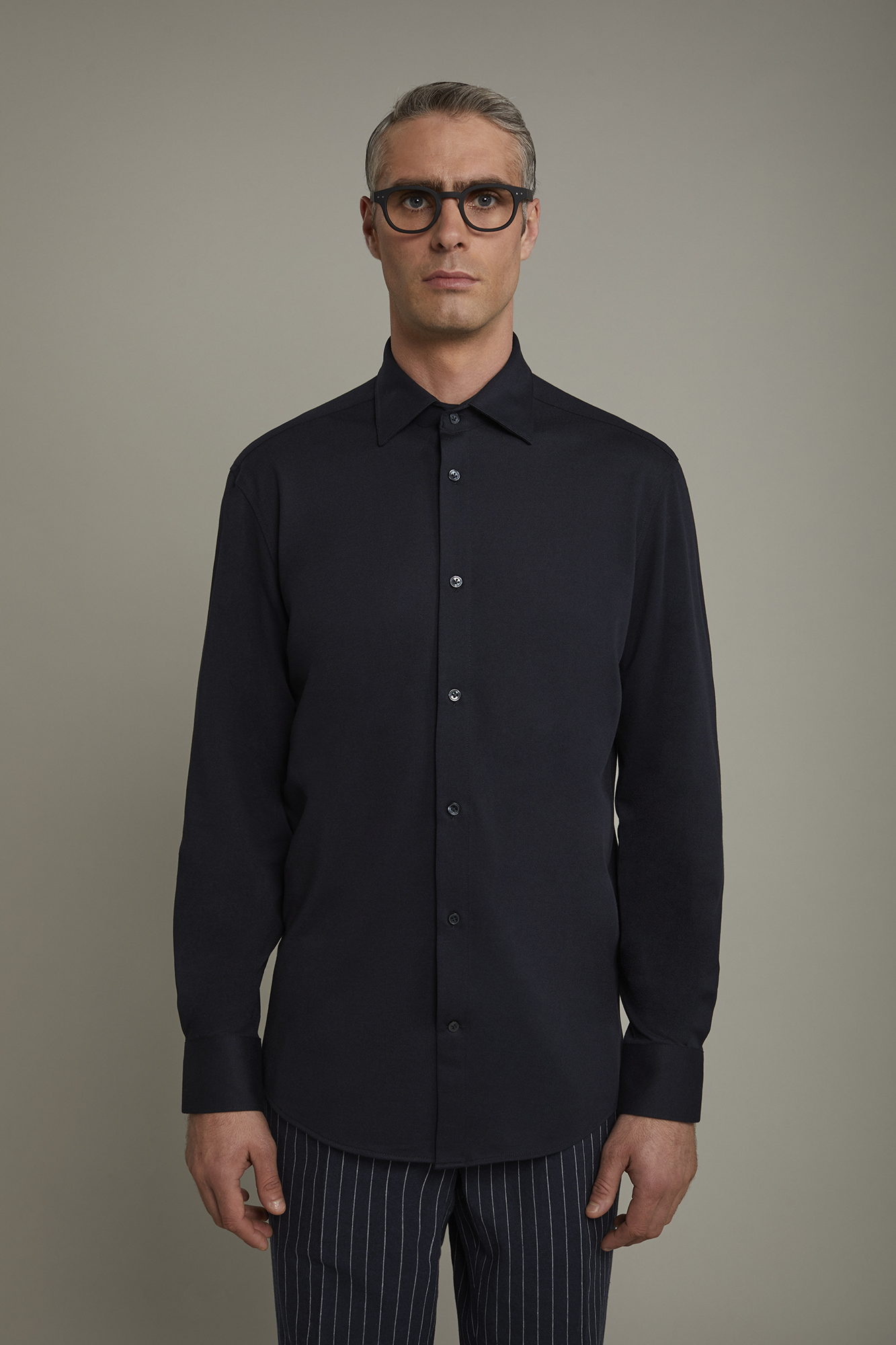 Polo camicia uomo manica lunga con collo classico e tessuto jersey ...