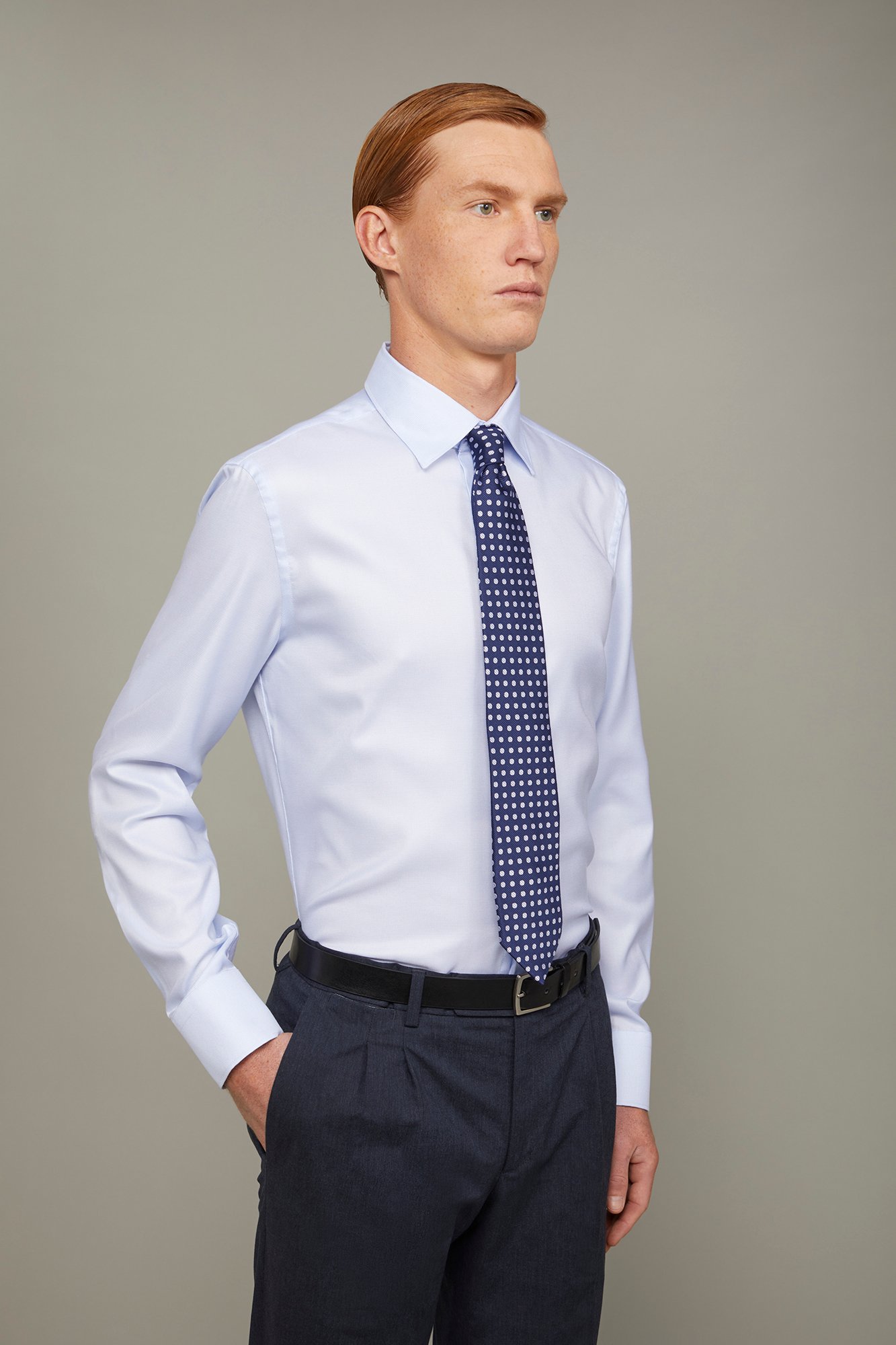 Chemise homme à col classique en tissu armuré 100 % coton uni coupe ...