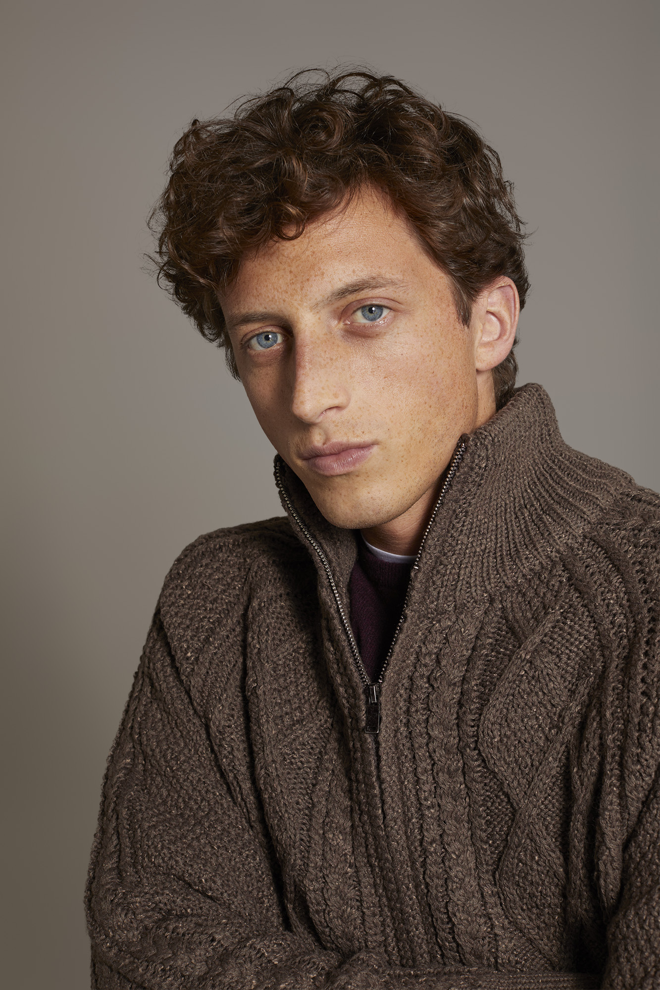 Cardigan collo alto misto lana lavorazione a maglia pesante ...