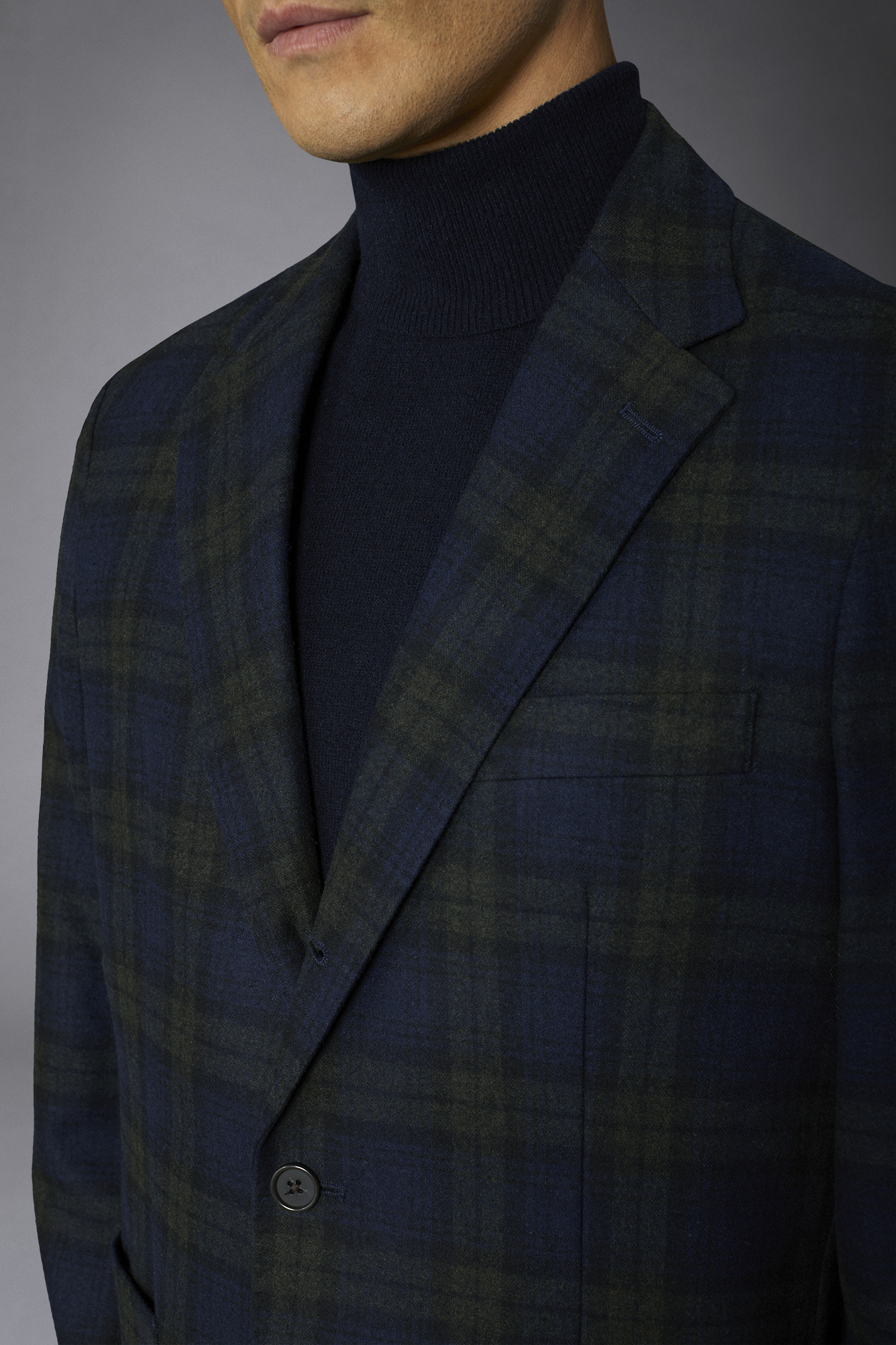 Mens single-breasted wool-blend jacket with blackwatch design regular ...