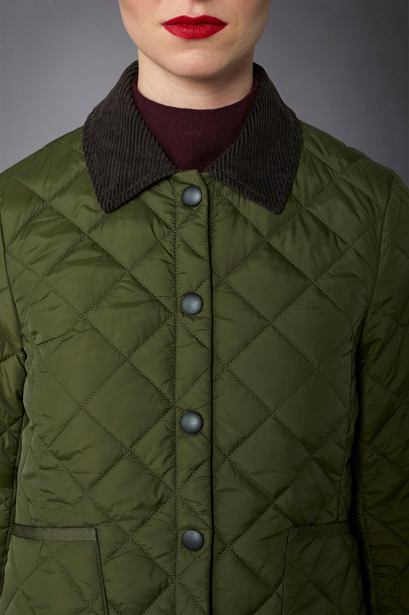 Women's lightly padded quilted jacket with corduroy shirt collar ...