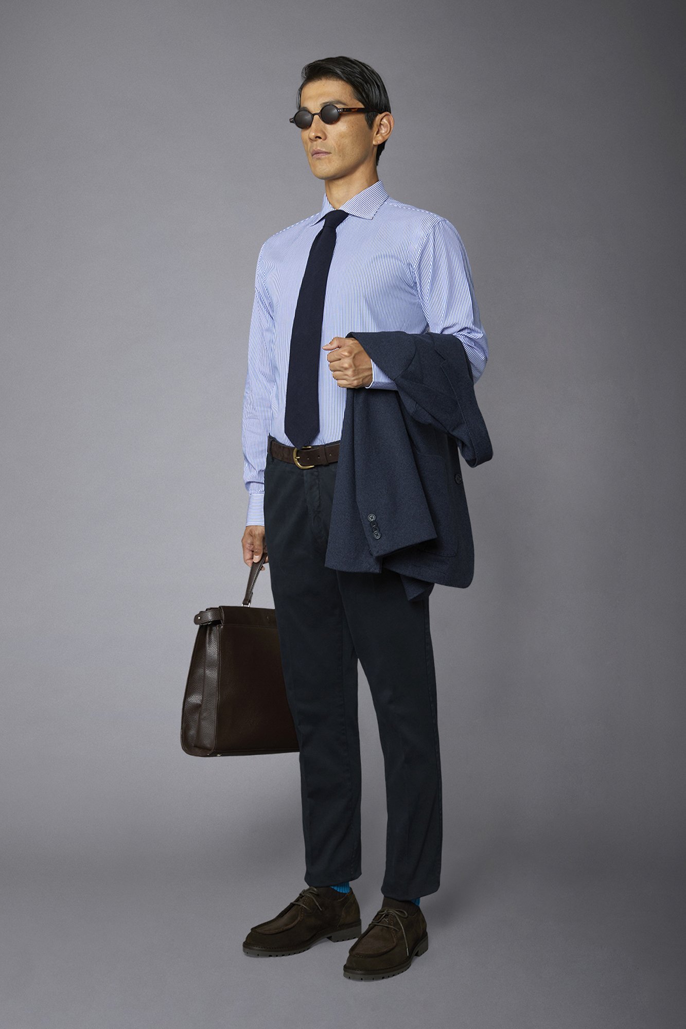 Men's striped classic french collar shirt regular fit | Doppelganger ...