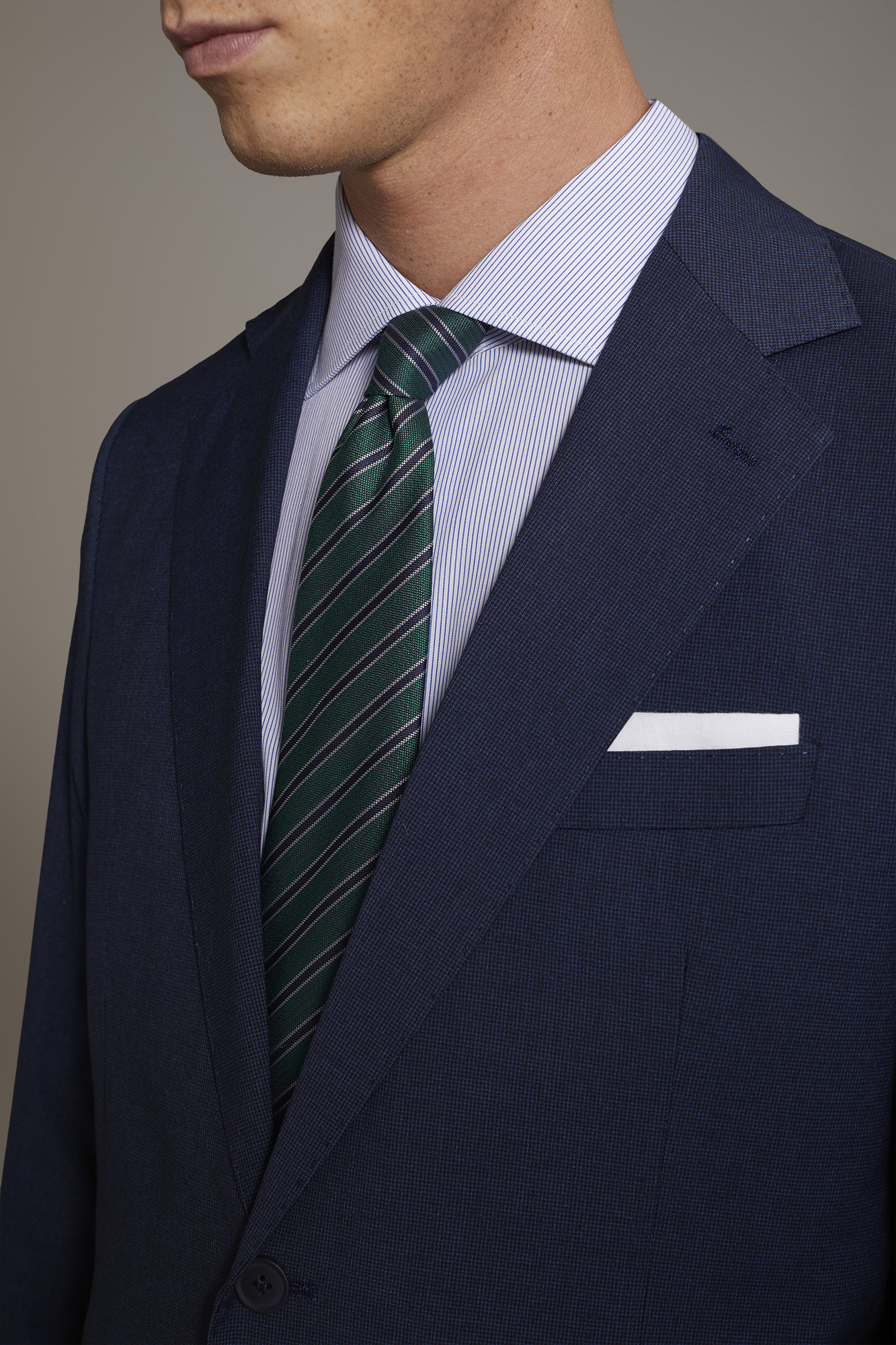 Regular fit single-breasted suit in micro pied de poule fabric ...