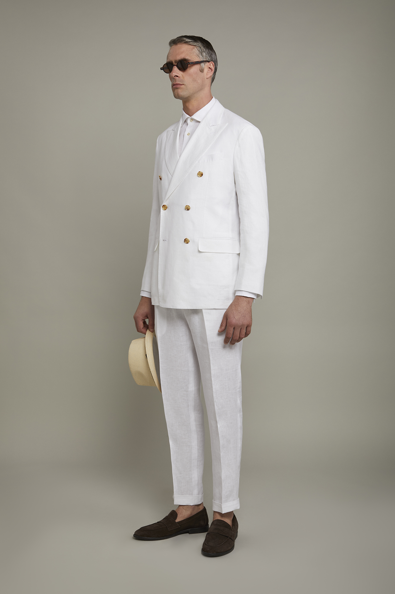 Men's double-breasted 100% linen regular fit suit | Doppelganger ...