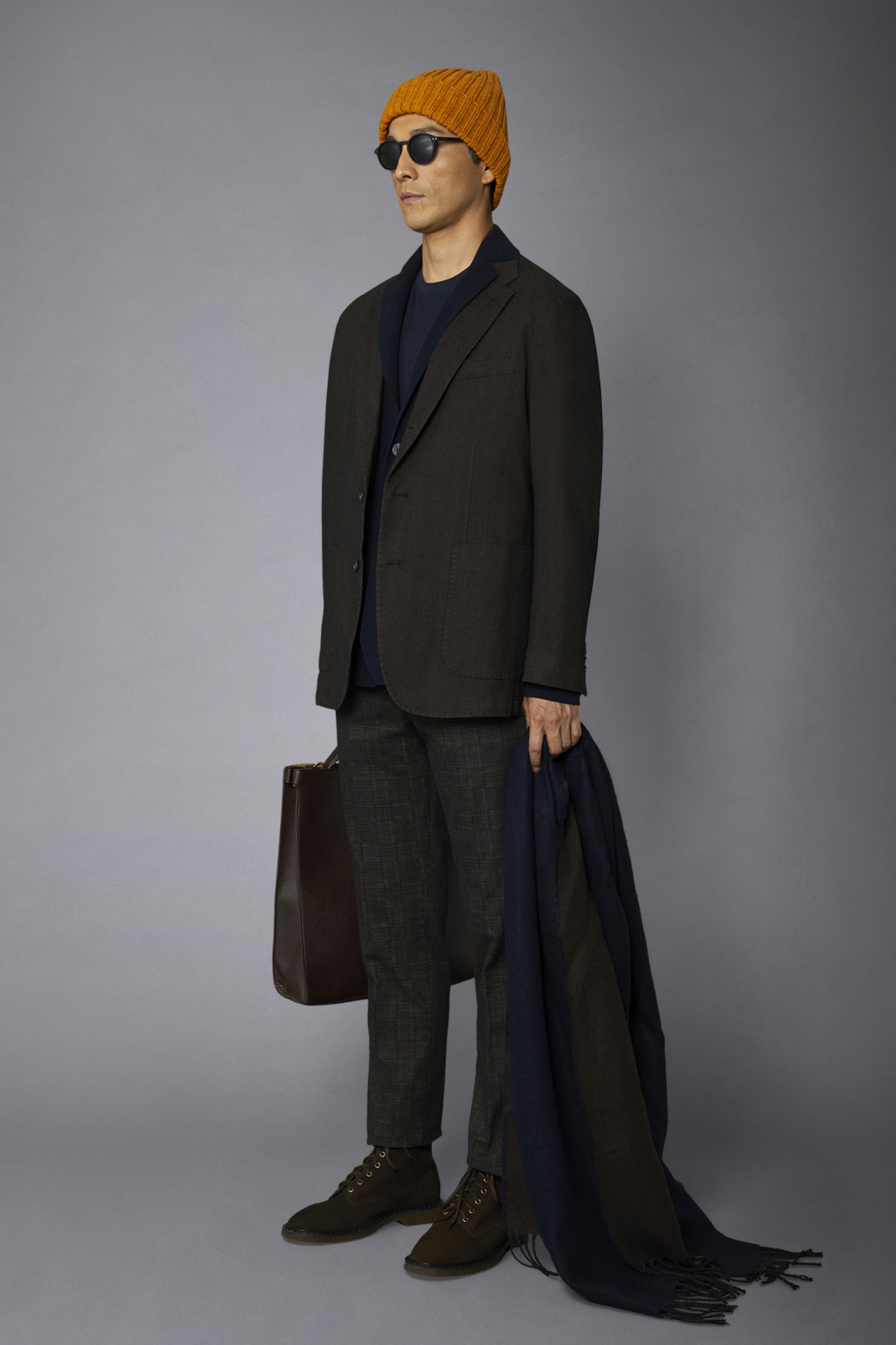 Men's single-breasted jacket in washed fabric with herringbone design ...