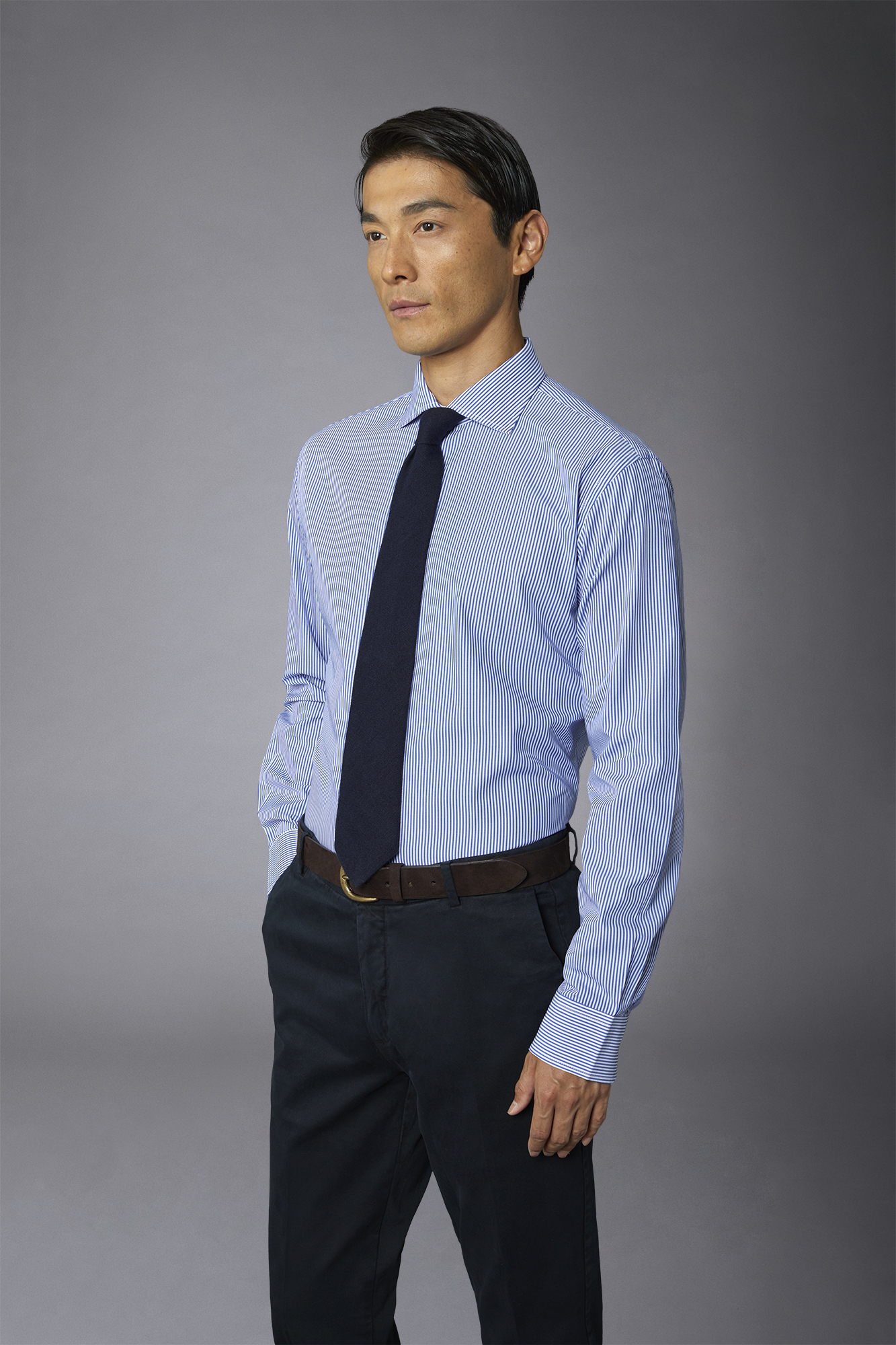 Men's striped classic french collar shirt regular fit | Doppelganger ...